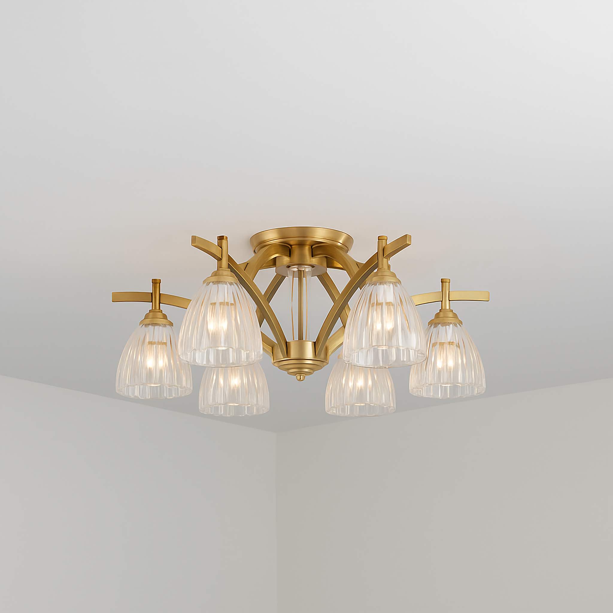 Copper and Glass Semi-Flush Mount Ceiling Light For Low Ceilings in ...