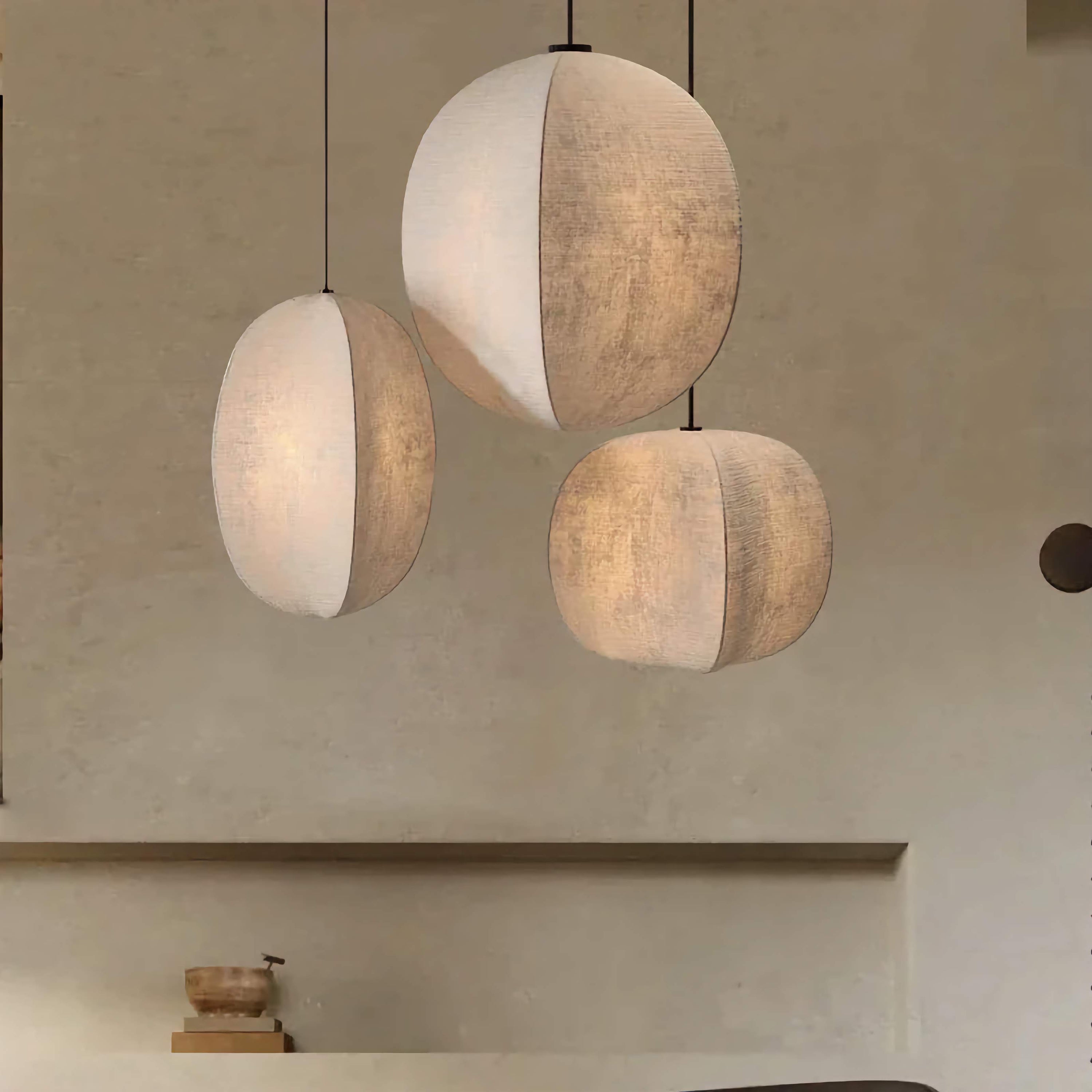 Linen Globe Pendant Lights For Living Room Bedroom Japandi Lamps